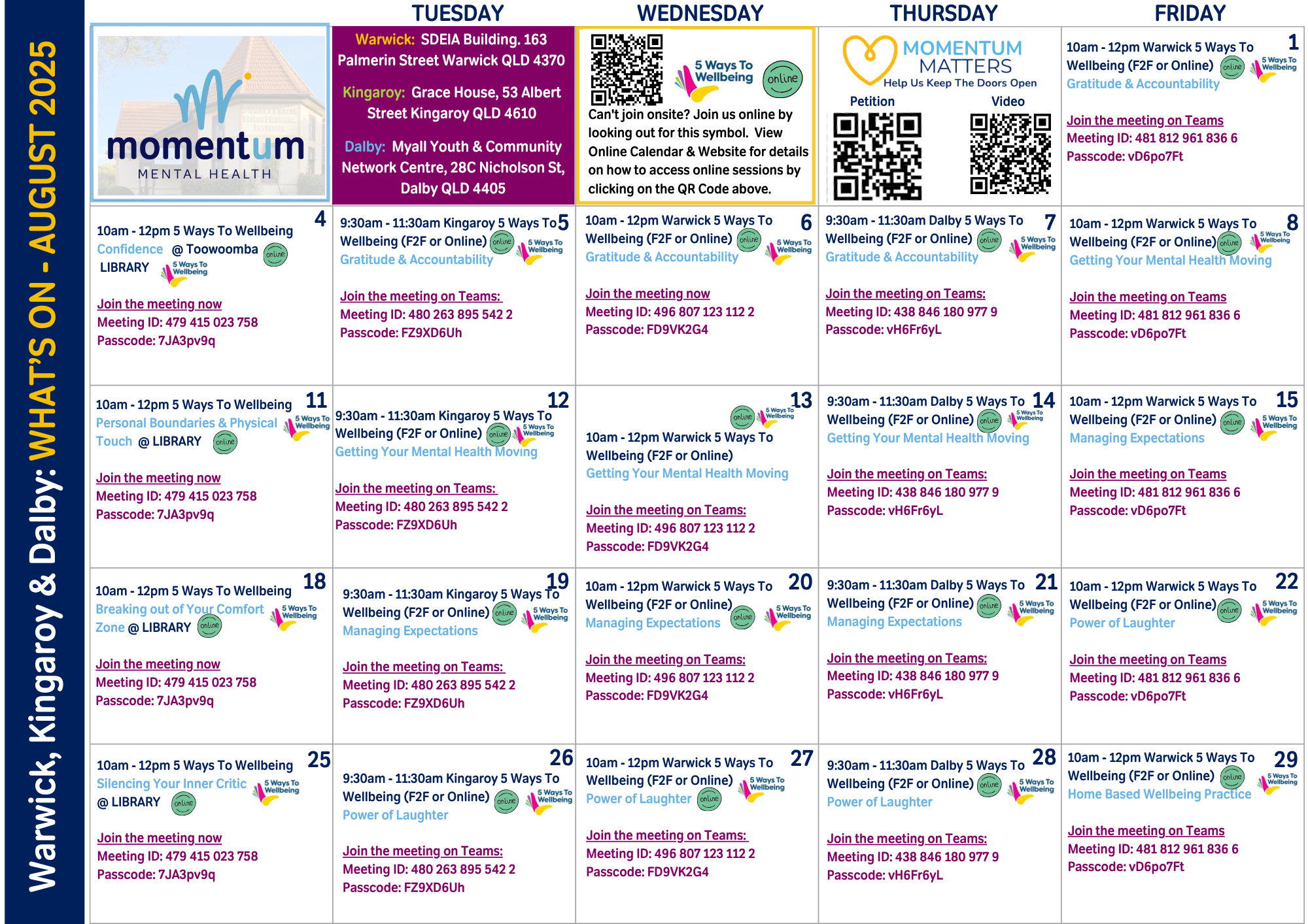 What’s On & Events – Momentum Mental Health